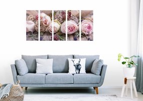 5-dílný obraz slavnostní květinová kompozice růží - 100x50 cm