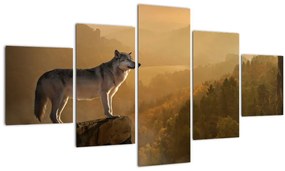 Obraz vlka na skále (125x70 cm)