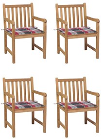Zahradní židle 4 ks červené kárované podušky masivní teak - Default Title