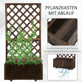 Outsunny vyvýšený záhon s mříží Dřevěný květinový truhlík 72,5x31,5x149,5 cm ideální pro popínavé rostliny a růže na zahradě |