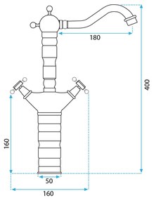 Umyvadlová baterie REA RUSTIKO ANTIQUE vysoká, zlatá