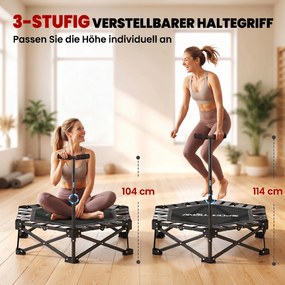 SPORTNOW Fitness trampolína s nastavitelnou T-rukojetí, skládací, taška na přenášení, nosnost 120 kg, ocel, plast, černá barva