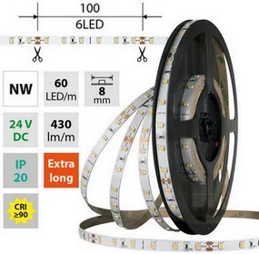 LED pásek McLED 24V neutrální bílá CRI90 š=8mm IP20 4,8W/m 60LED/m SMD2835 ML-126.830.60.2