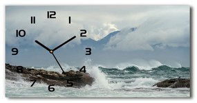 Wallmuralia Skleněné hodiny na stěnu Rozbouřené moře 60x30 cm