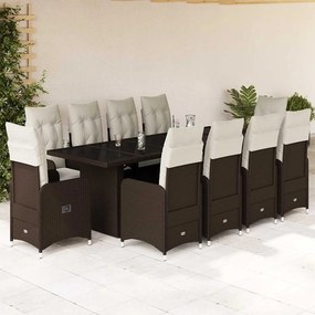 11dílný zahradní bistro set s poduškami hnědý polyratan 3277284