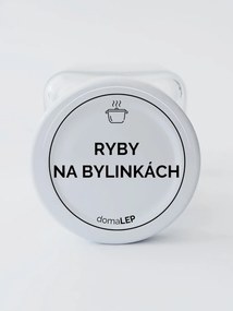 Samolepka na kořenky RYBY NA BYLINKÁCH průhledná 5 cm tučné písmo