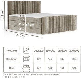 Světle hnědá boxspring postel s úložným prostorem 140x200 cm Bergamo – Maison de Rêve