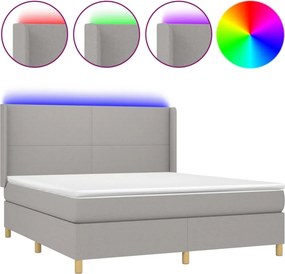 Box spring postel s matrací a LED světle šedá 180x200 cm textil 3138733