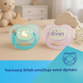 Canpol babies Dudlík svítící silikonový symetrický NIGHTGLOW 18m+ 2ks holka