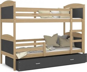 DOBRESNY Dětská patrová postel Matyas dřevěná 160x80 BOROVICE-ŠEDÁ