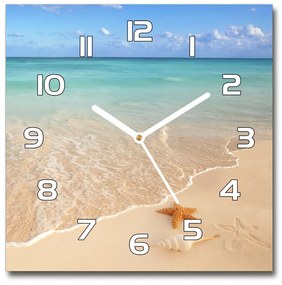 Wallmuralia Skleněné hodiny čtverec Hvězdice na pláži 30x30 cm
