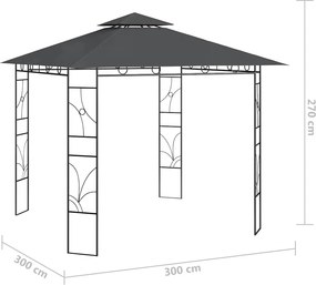 Altán 3 x 3 x 2,7 m antracitový 160 g/m² 313914