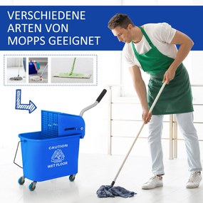 HOMCOM Úklidový vozík mycí kbelík pro domácnost 20 l s odstředivkou a odlučovačem čisté špinavé vody modrý 60L x 27W x 70,5H cm