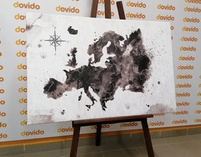Obraz retro mapa Evropy v černobílém provedení - 90x60 cm