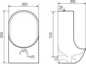 Mexen Mateo, závěsný pisoár 65x36x30,5 cm, bílá, 37036500