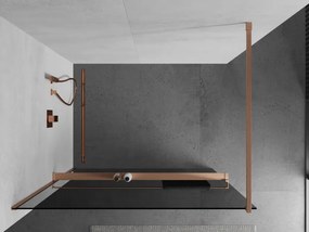 Mexen Kioto+, sprchová zástěna Walk-In s poličkou a věšákem 70 x 200 cm, 8mm šedé sklo, měděný matný profil, 800-070-121-65-40