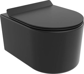 Mexen Sofia, závěsná WC mísa 490x360x355 mm, Rimless Tornádo + WC sedátko z duroplastu, černá matná, 30540185T