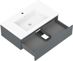 Mexen Rivel, koupelnová skříňka 80 cm s umyvadlem Otis, 1 zásuvka, drážkovaná, grafitová matná/bílá matná, 91A20-08023-1-BF66-W18M01