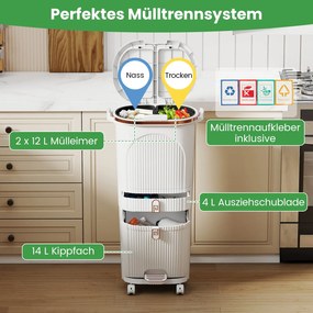 Costway 42 L kuchyňský odpadkový koš s víkem 3patrový třídicí koš s 2