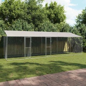 Psí klec s střechou Stříbrná 800 x 200 x 256 cm Ocel a PE 3368305
