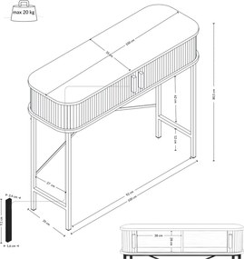 Konzole SCAVA s posuvnými dveřmi, drážkovaná, 100 x 35 x 80,5 cm