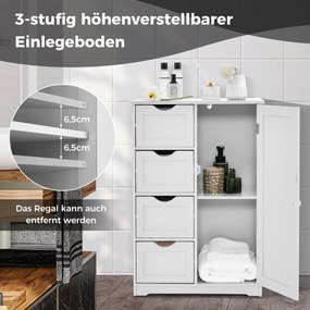 Costway Koupelnová skříňka se 4 zásuvkami a 1 magnetickým zámkem koupelnová