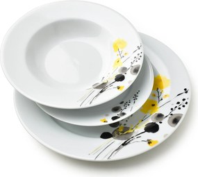 Porcelánová jídelní sada LEA Yellow 18 ks bílá/žlutá