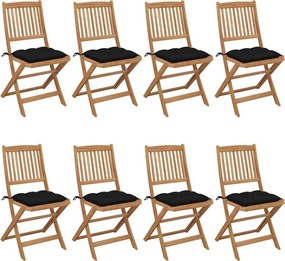 vidaXL Skládací zahradní židle s poduškami 8 ks masivní akácie [3075038] Barva: Černá