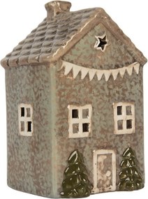 Zelený keramický domek na čajovou svíčku Lamont - 10*8*15 cm