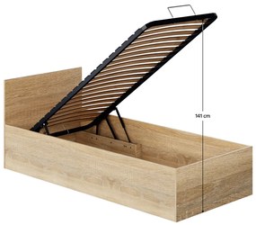 Kondela Postel s kovovým roštem a úložným prostorem, 90x200, dub sonoma, DOLI