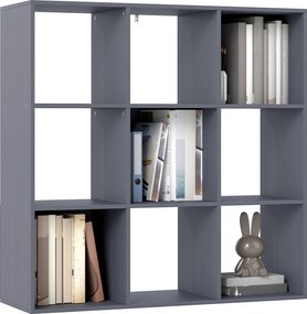 HOMCOM knihovna, třípatrový úložný regál s 9 přihrádkami, do obývacího pokoje, kanceláře nebo ložnice, 91 x 29,5 x 91 cm, šedá
