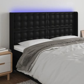 Čelo postele s LED černé 147 x 16 x 118/128 cm umělá kůže
