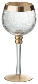 Skleněný svícen na noze z popraskaného skla se zlatým lemem - 9,5*9,5*20 cm