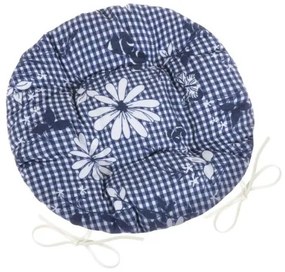 Bellatex Sedák DITA kulatý prošívaný, Modrá kostička s květem - 40 cm