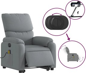 Elektrické zvedací masážní polohovací křeslo světle šedé textil 3204860
