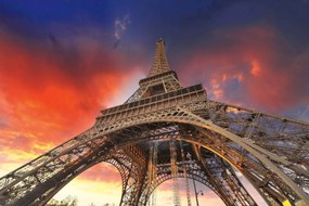 DIMEX | Vliesová fototapeta Eiffelova věž MS-5-1035 | 375 x 250 cm| modrá, oranžová, hnědá