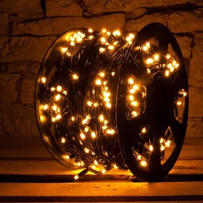 Easy Fix LED světelný řetěz, 100 m, venkovní, teple bílá, 600 diod, černý kabel, IP67, cívka
