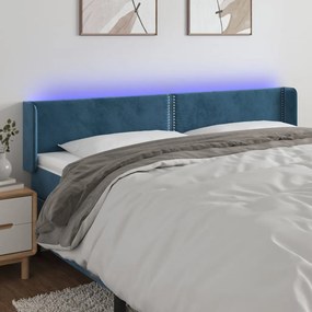Čelo postele s LED tmavě modré 163 x 16 x 78/88 cm samet