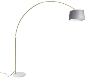 Oblouková lampa mosazná s šedým mramorovým látkovým stínítkem 45 cm - XXL