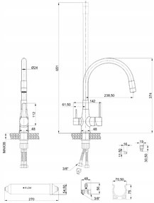 Invena Magic, stojánková dřezová baterie s flexibilním ramenem a filtrem na pitnou vodu, šedá matná, INV-BZ-02-F05-V
