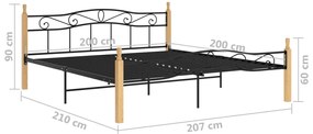 vidaXL Marketos Rám postele černý kov a masivní dubové dřevo 200 x 200 cm