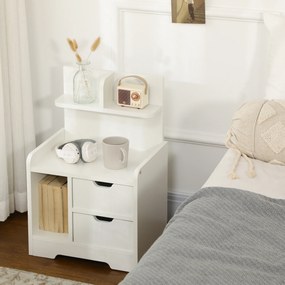 HOMCOM Moderní noční stolek s 2 šuplíky a 3 úložnými prostory pro obývací pokoj a ložnici, nosnost 30 kg, 40x30x60 cm, bílý
