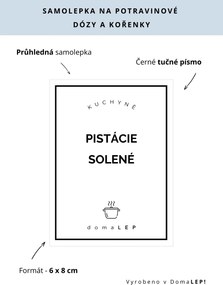 PISTÁCIE SOLENÉ – průhledná samolepka na dózu, tučné písmo, 6 x 8 cm | DomaLEP