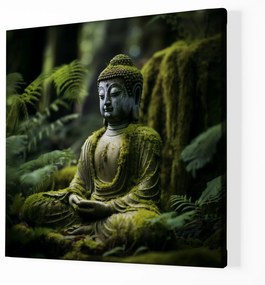 Obraz na plátně - Mechová buddhova socha v lese FeelHappy.cz Velikost obrazu: 140 x 140 cm