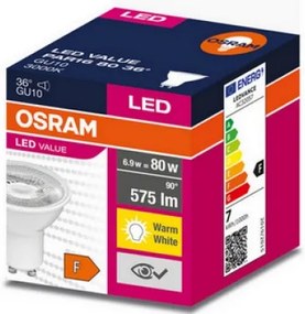 LED žárovka GU10 PAR16 OSRAM VALUE 6,9W (80W) teplá bílá (3000K), reflektor 36°