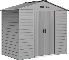 Outsunny Kůlna na nářadí z pozinkované oceli 2,43 m² 213x131x192 cm Snadná montáž zahradní kůlna s šikmou střechou, zamykatelné posuvné dveře, odolný