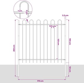 Zahradní plot BOXTEL s obloukem nahoře ocelový 170 x 150 cm černý 144932