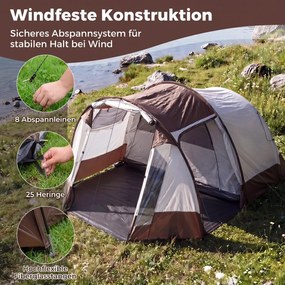 Costway Tunelový stan pro 4-6 osoby Vodotěsný s velkou předsíní a ventilačními