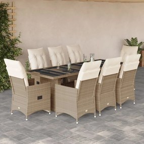9dílný zahradní bistro set s poduškami béžový polyratan 3277265