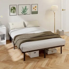 HOMCOM rám postele 140 x 190 cm, dvoulůžko s lamelovým roštem a nohami, úložný prostor pod ním, černá